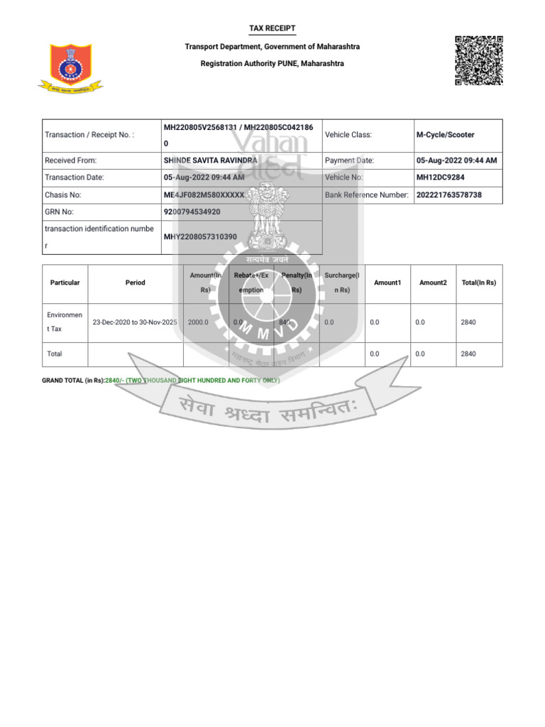 RTO TaxReceipt | PDF