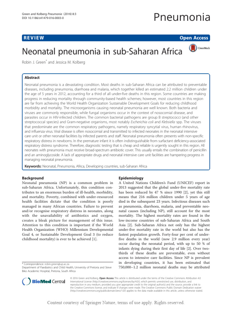 Neonatal Pneumonia in Sub-Saharan Africa | PDF