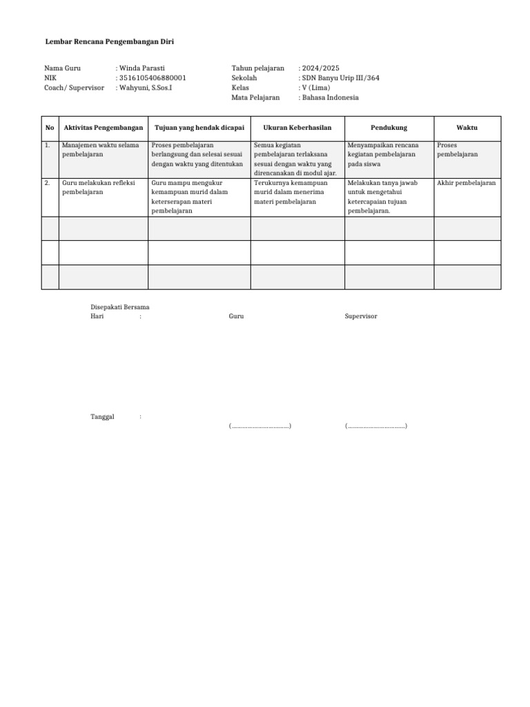 Lampiran 7 - Lembar Rencana Pengembangan Diri | PDF