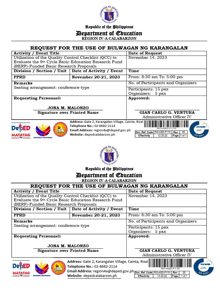 Bulwagan Request | PDF