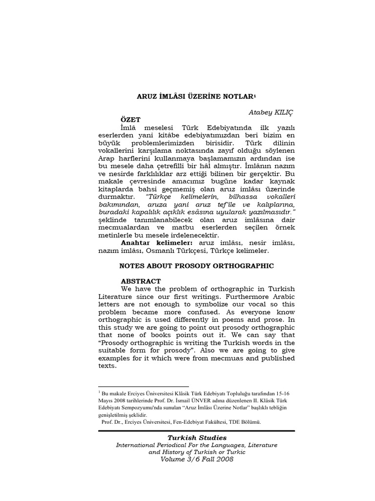 Aruz Imlasi Uzerine Notlar | PDF