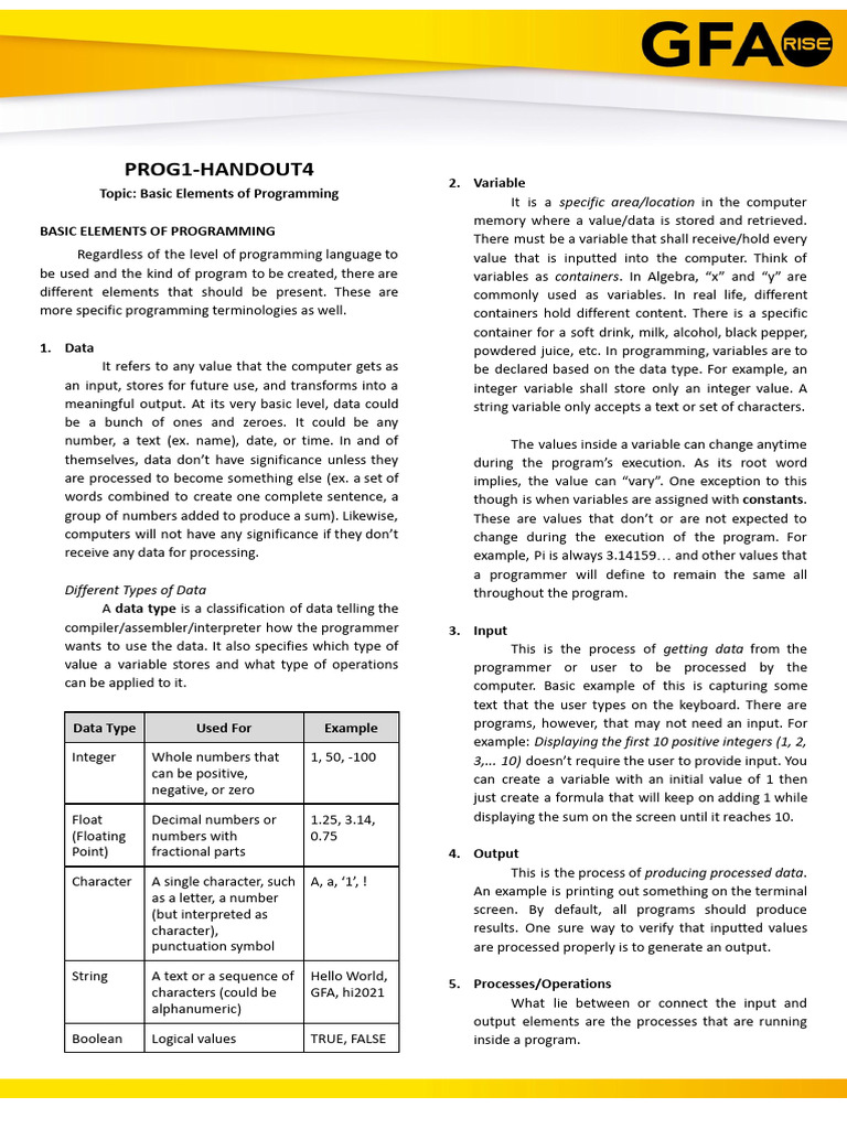 PROG1-Handout 4 | PDF