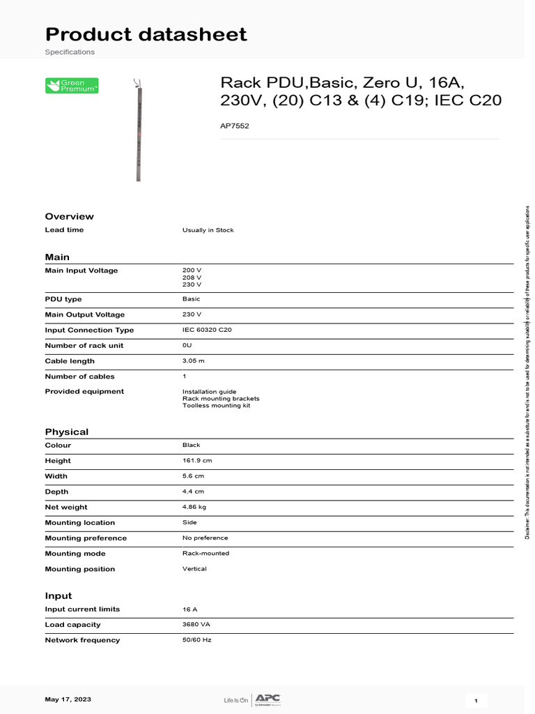 NetShelter Basic Rack PDUs - AP7552 | PDF