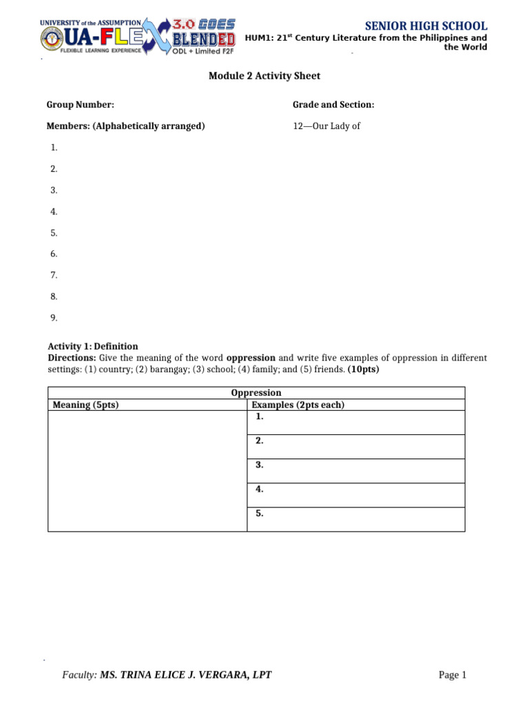 HUM1 Lesson 4 Activity Sheet (Martial Law) | PDF