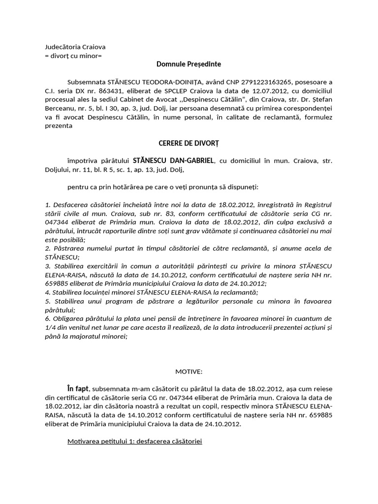 Cerere Divort Vatamarea Relatiilor | PDF