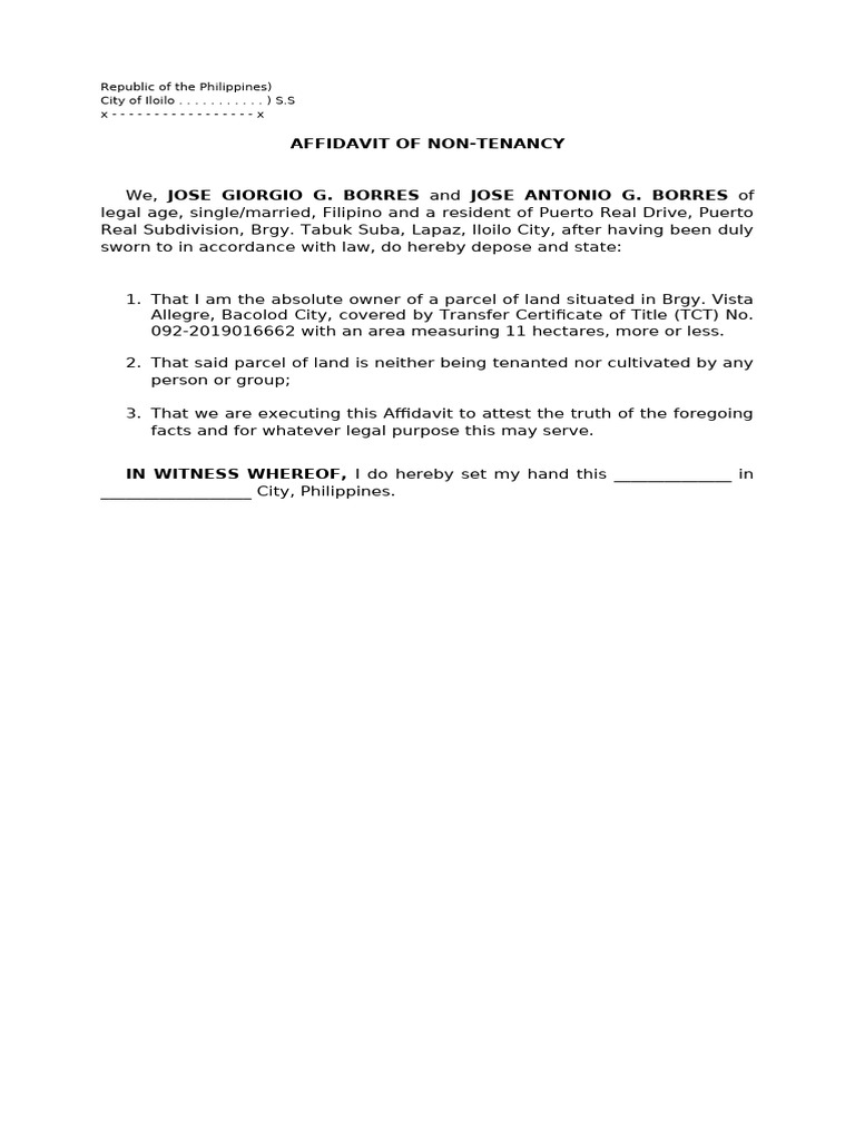 Affidavit of Non-Tenancy | PDF