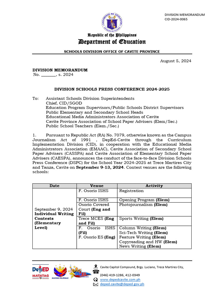 2024 DSPC Memo With Enclosures | PDF