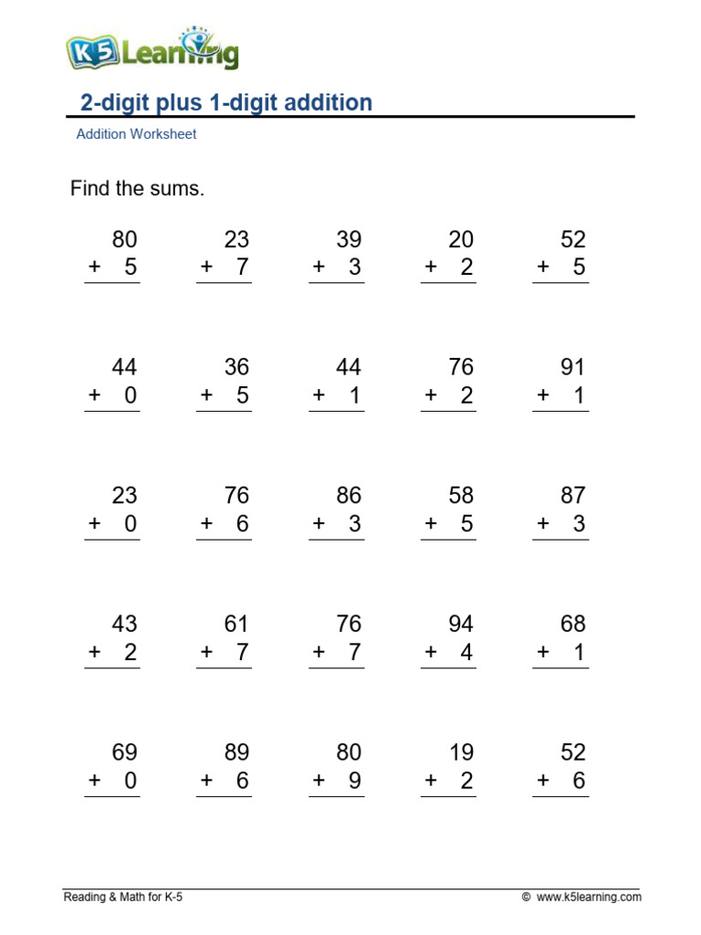 Addition Vertical 2x1digit C | PDF | Teaching Methods & Materials