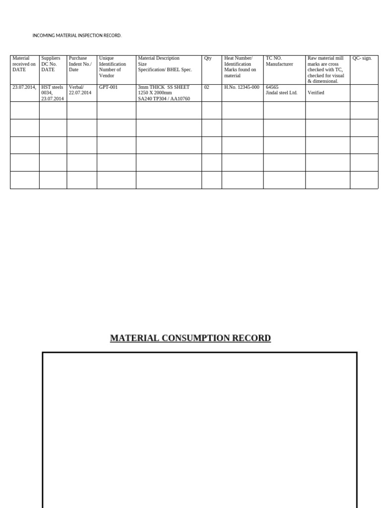 236003897 Incoming Material Register | PDF