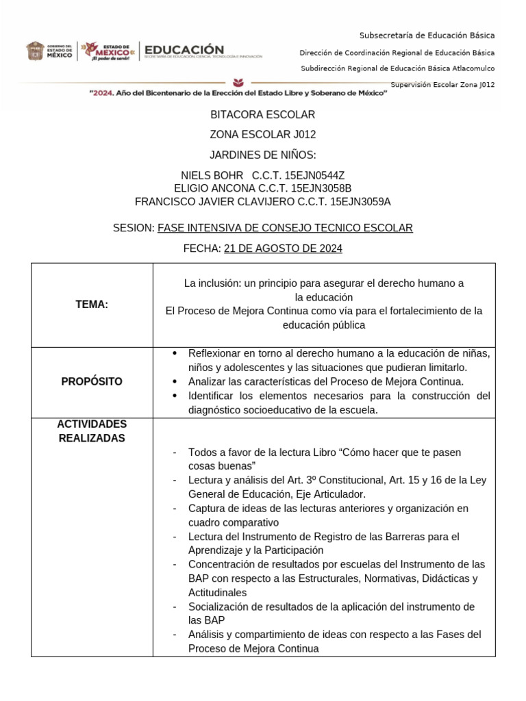 BITACORA CTE AGOSTO | PDF