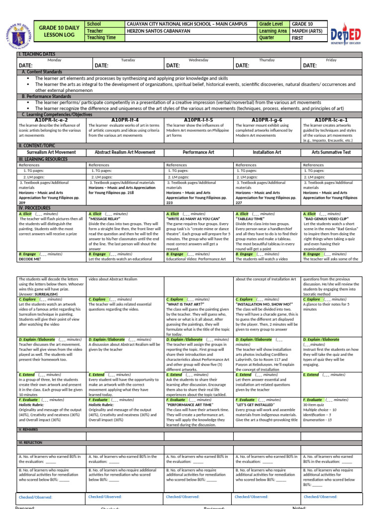 1st Quarter - Week 2 - Arts | PDF