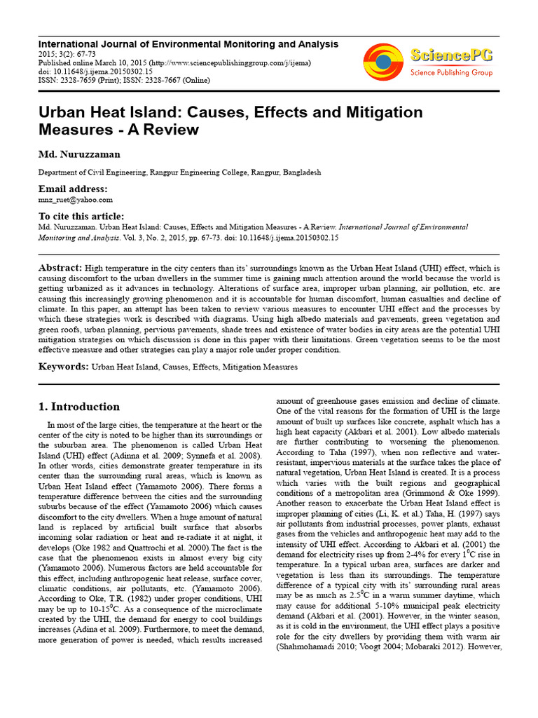 Urban Heat Island Causes Effects and Mitigation | PDF