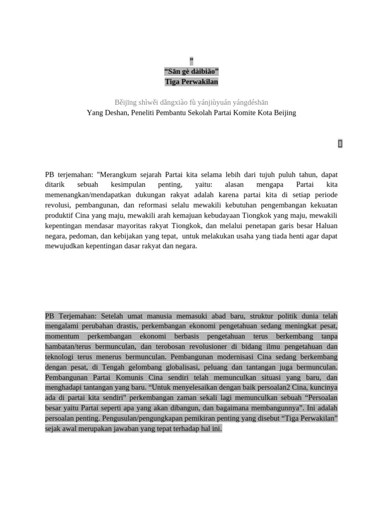 Terjemahan Teks "三个代表" - KTC B newest | PDF