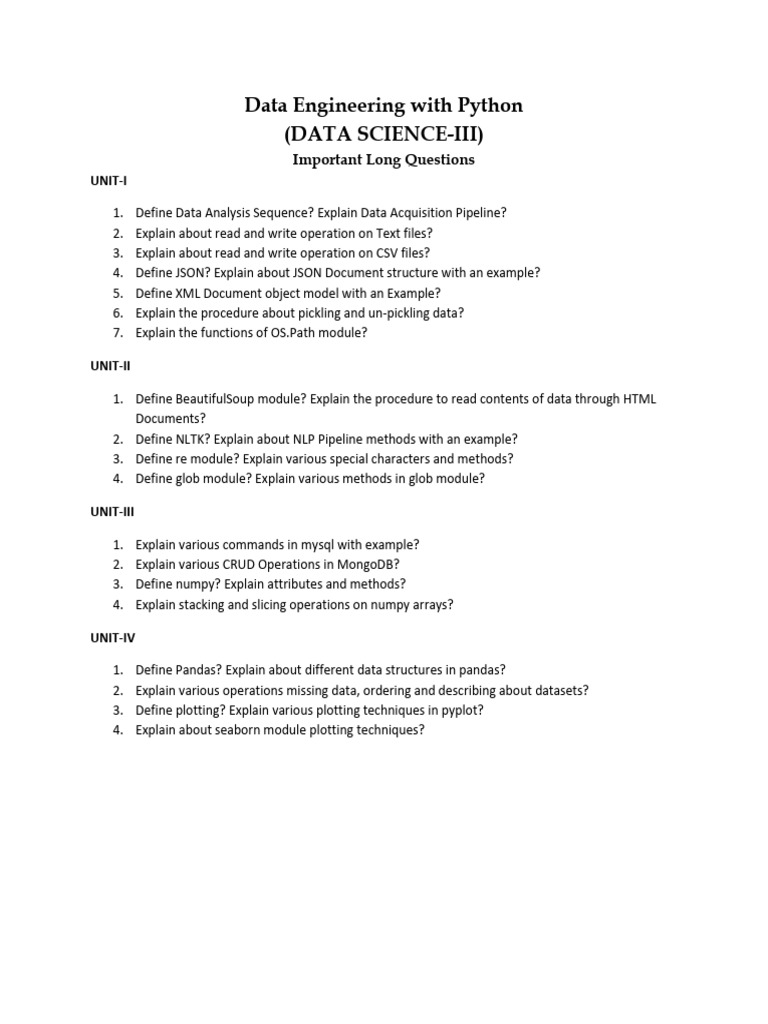 Data Engineering With Python Imp Questions | PDF