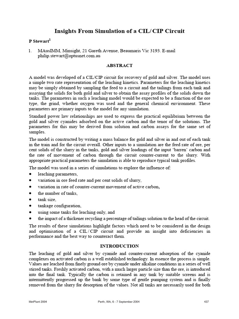 CIL CIP Leach Circuit Simulation | PDF