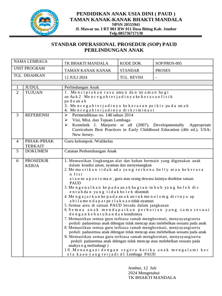 Sop Perlindungan Anak | PDF