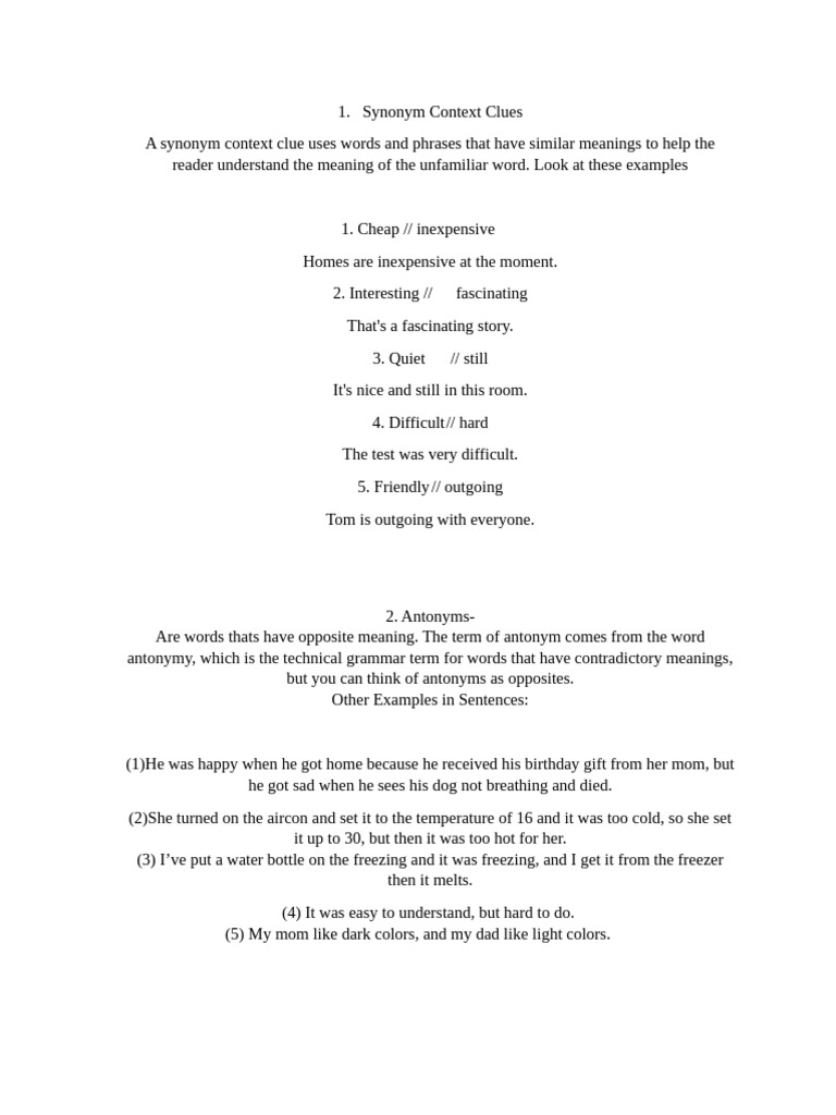 Synonym Context Clues | PDF