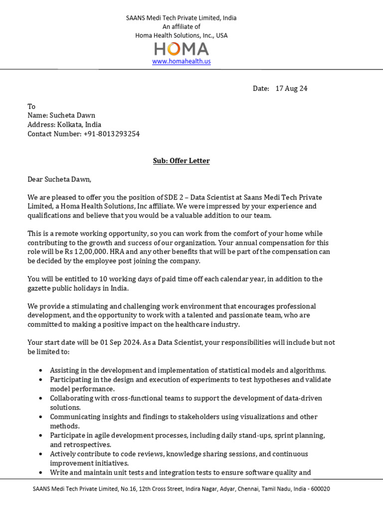 Offer Letter - Sucheta Signed | PDF
