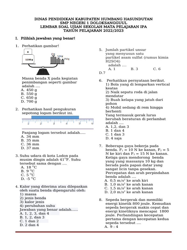 Soal Ujian Sekolah Kelas 9 | PDF