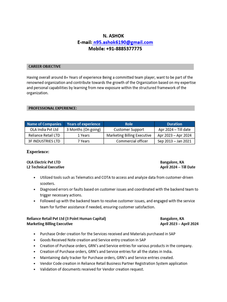 Ashok Resume - 8 Years Exp-1 | PDF