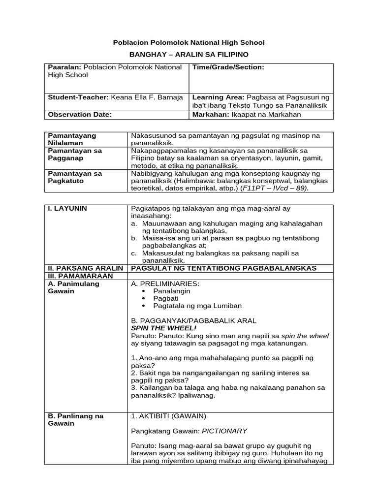 5th Lesson Plan | PDF
