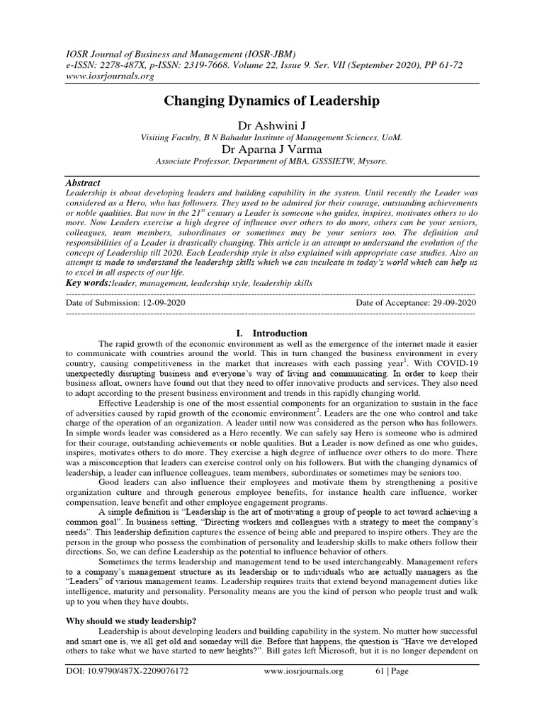Changing Dynamics of Leadership | PDF