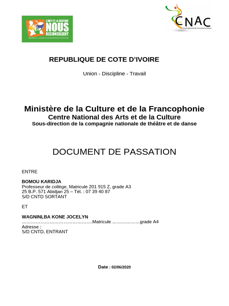 Document de Passation de Charges | PDF