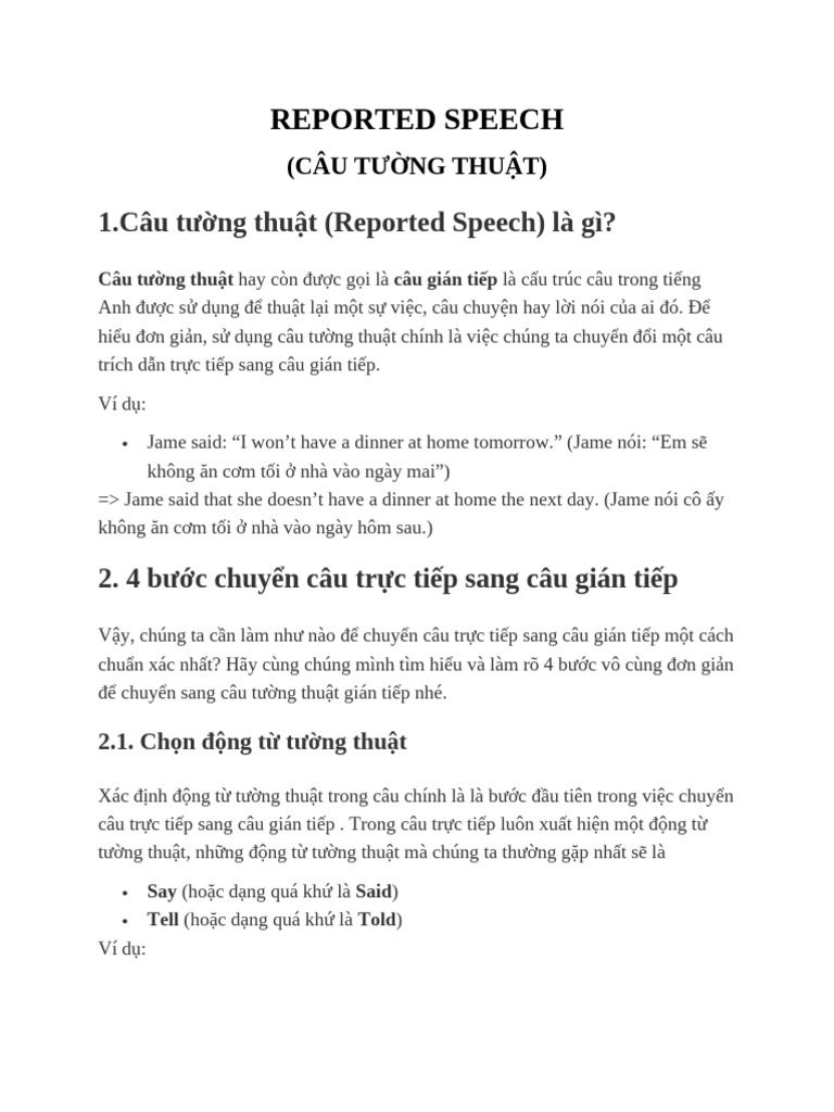 CÂU TƯỜNG THUẬT(LT&BT) | PDF