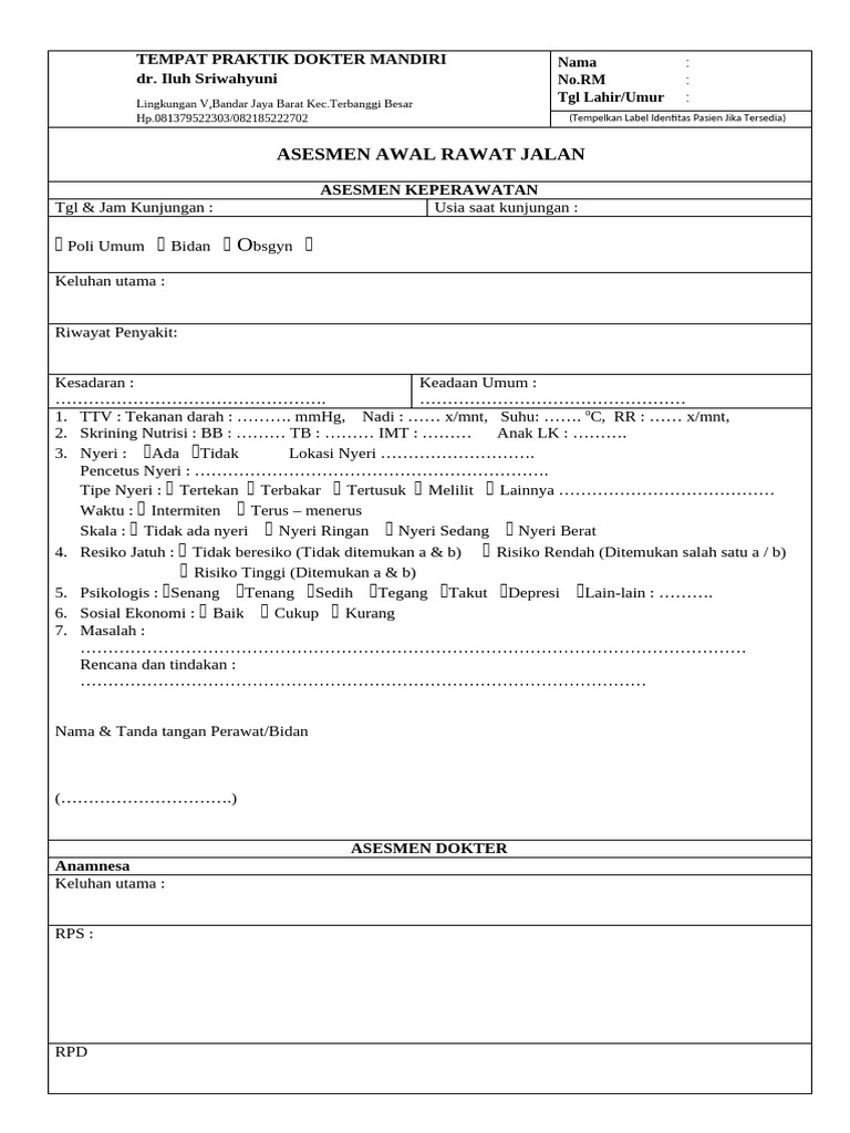 Asesmen Awal Rawat Jalan | PDF