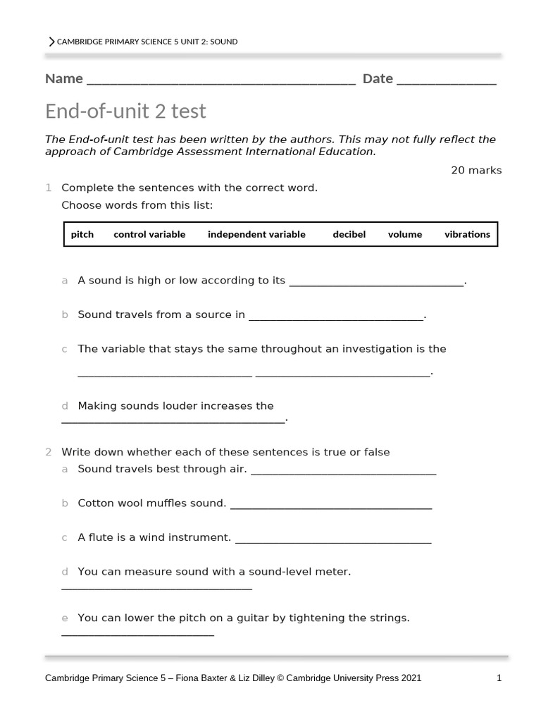 P - Science 5 - End-Of-Unit - 2 | PDF