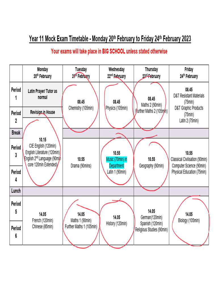 Year 11 Trial Exam Timetable 2023 (No Extras) | PDF
