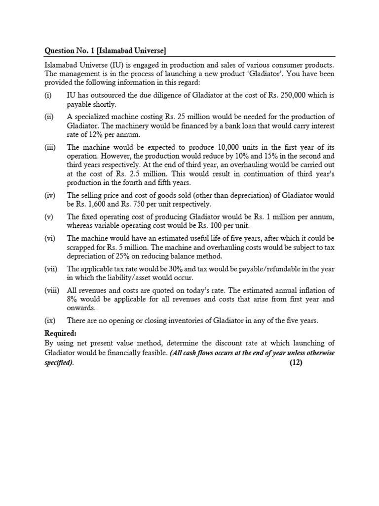 SZabist - IBF Investment Appraisal Practice Question | PDF