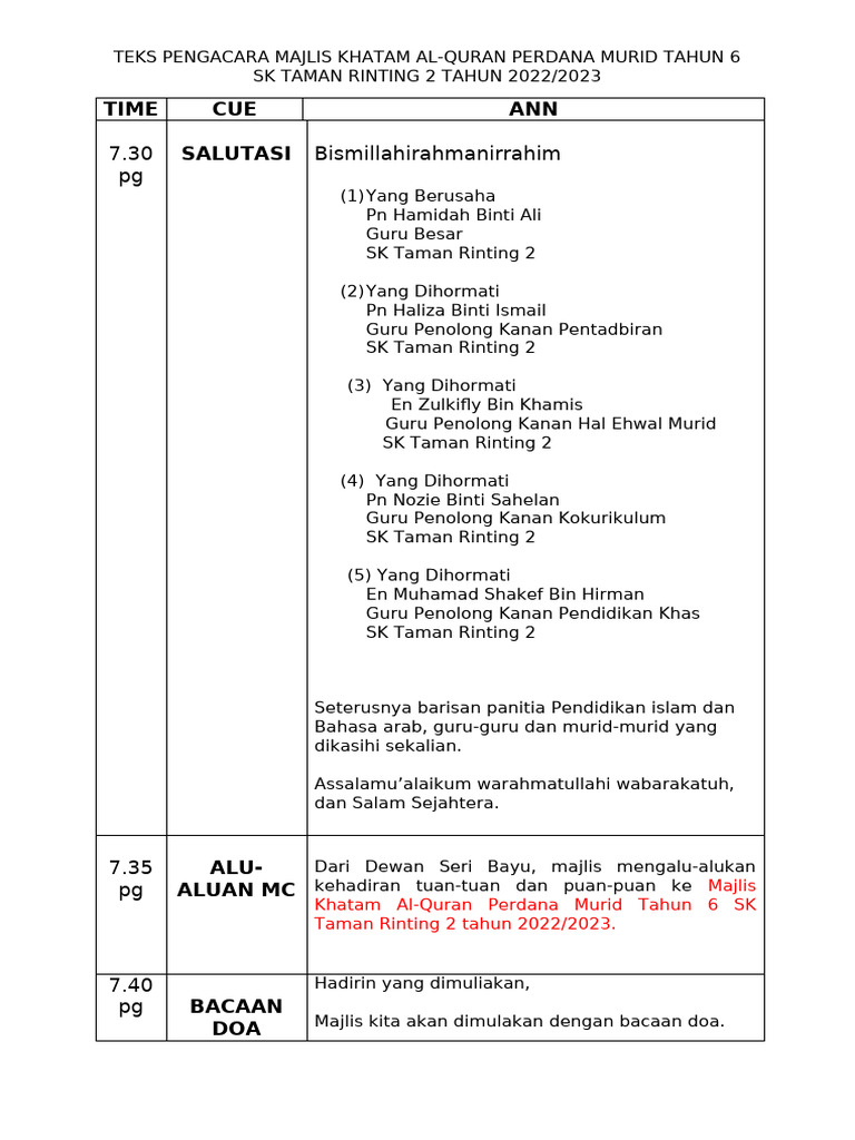 Teks MC Khatam Al-Quran | PDF