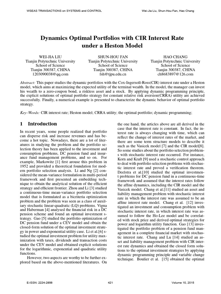 Dynamics Optimal Portfolios With CIR Interest Rate Under A Heston Model ...
