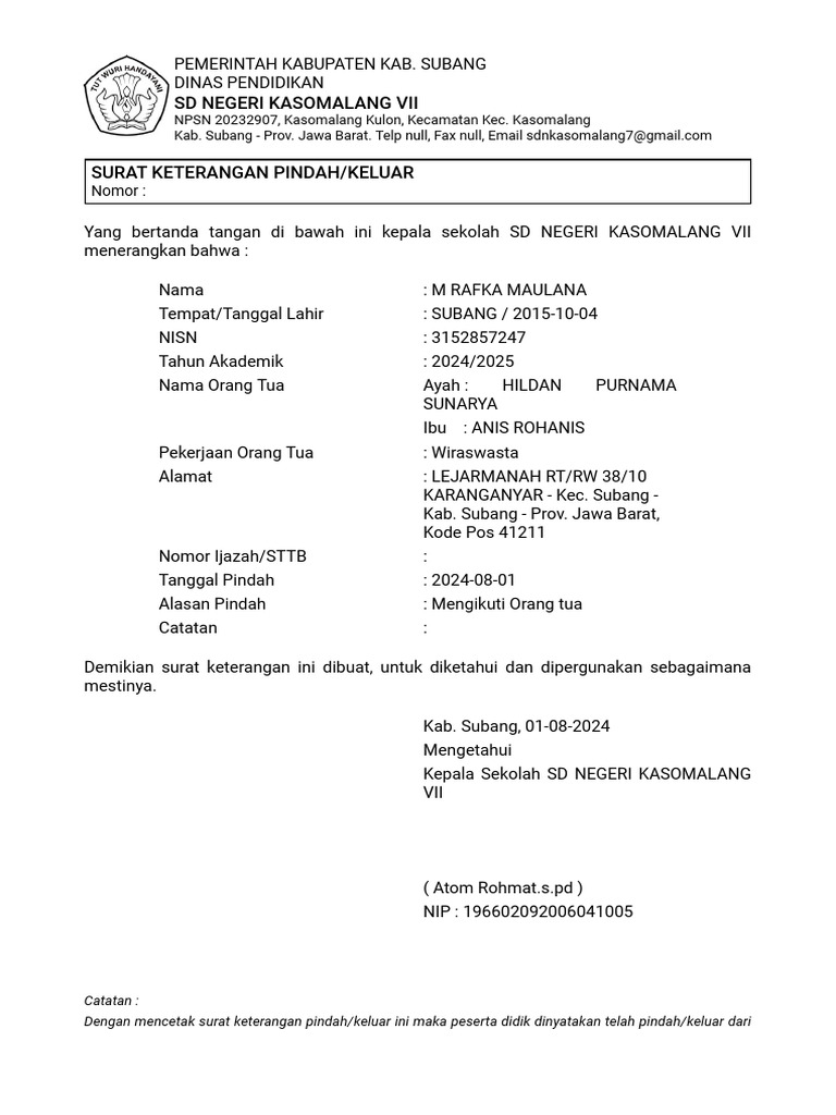 Mutasi Dapodik M.rafka | PDF