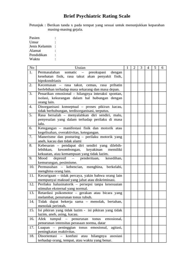 Brief Psychiatric Rating Scale | PDF