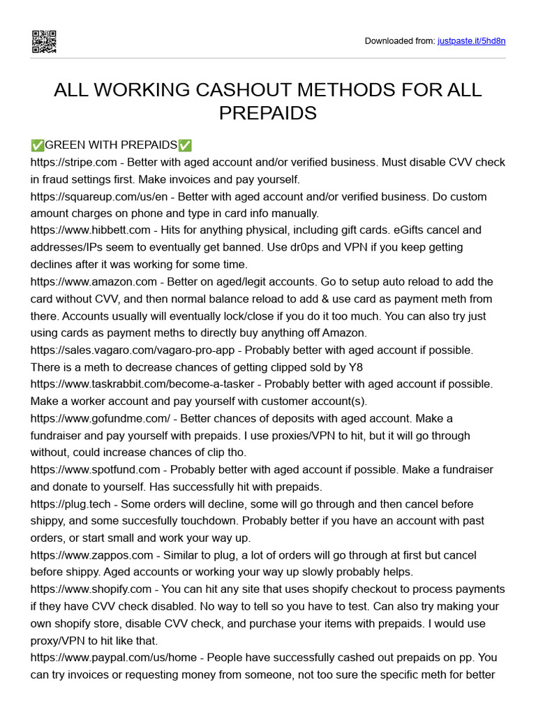 Prepaid Card Cashout Methods Guide | PDF | Stored Value Card | Banking ...