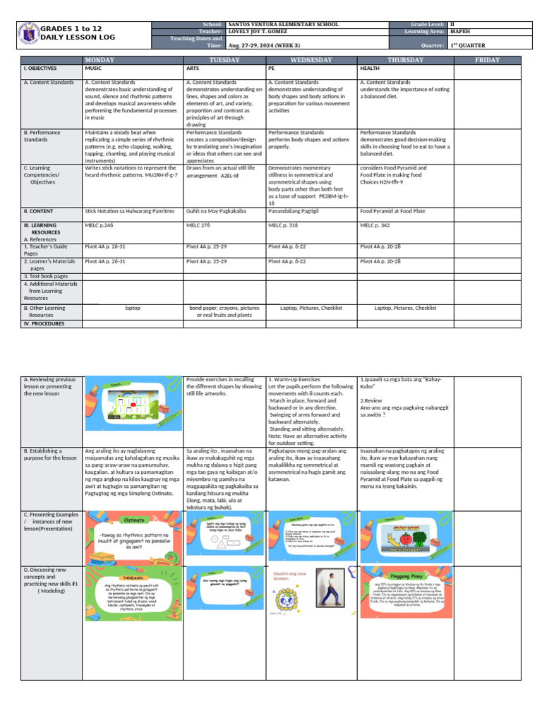 DLL - Mapeh 2 - Q1 - W5 | PDF