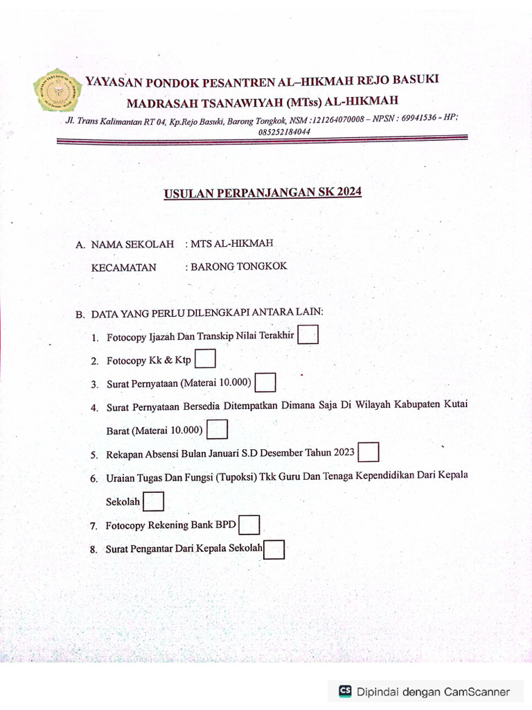 Pengajuan Perpanjangan SK PTT - Yayasan Al-Hikmah Rejo Basuki | PDF