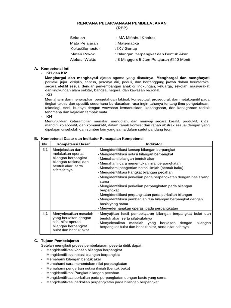 RPP 1 MTK Genap | PDF