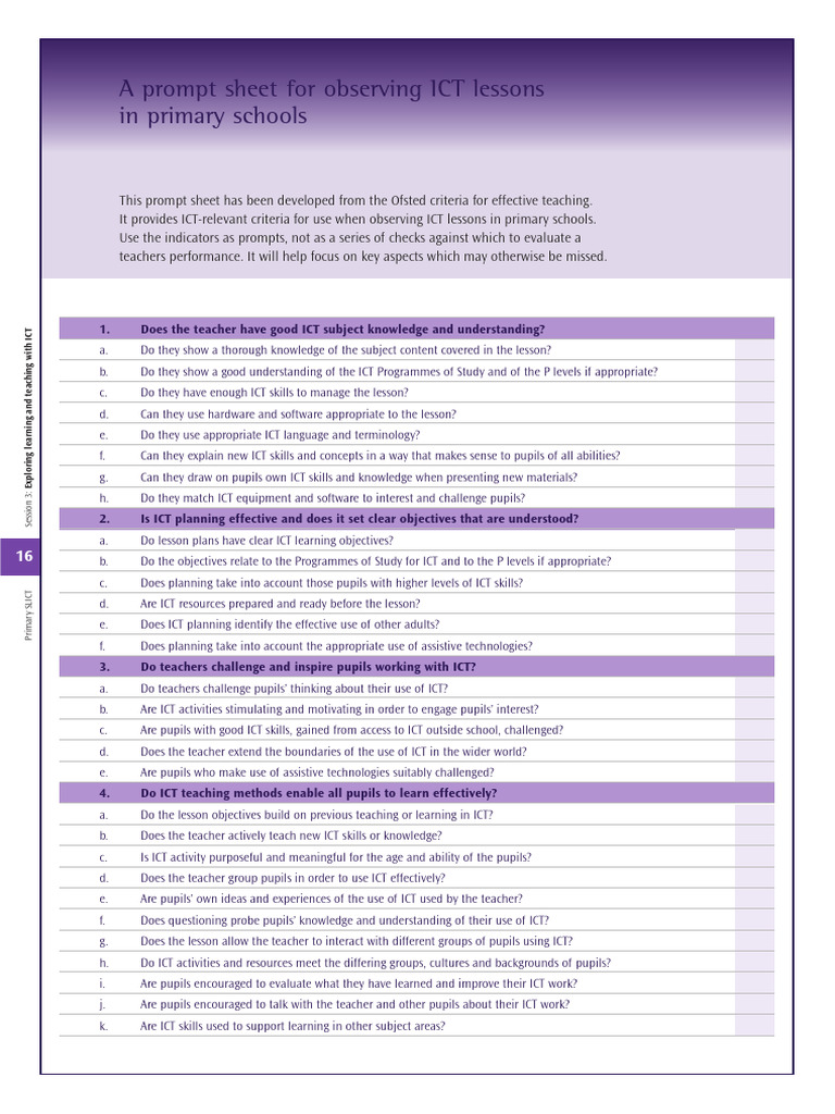 3.4 England Prompt Sheet ICT Observation | PDF