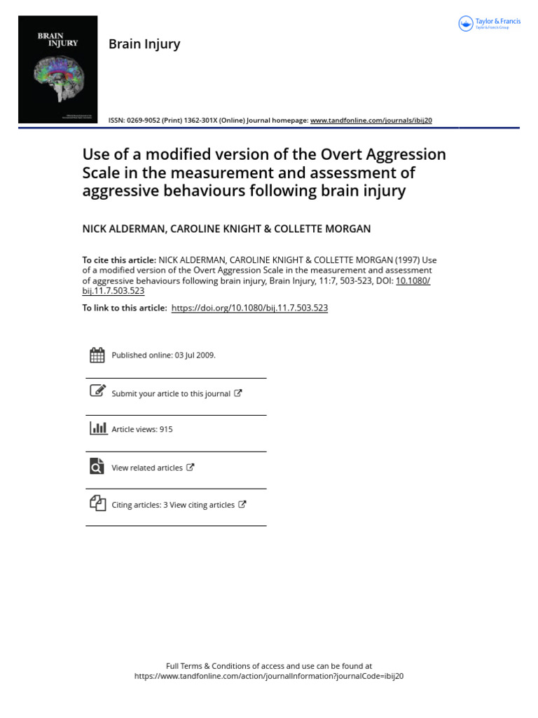 Week 5 Handout - Alderman (1997) Modified Overt Aggression Scale in The ...