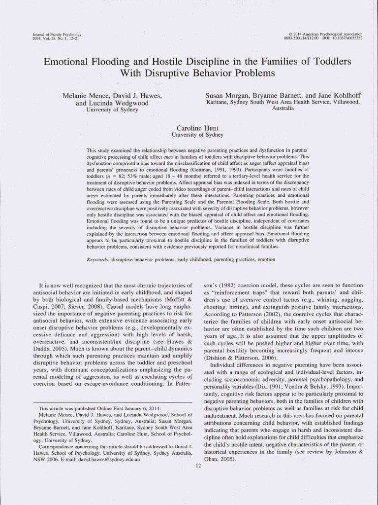 Week 5 Handout - Mence (2014) Emotional Flooding and Hostile Discipline ...