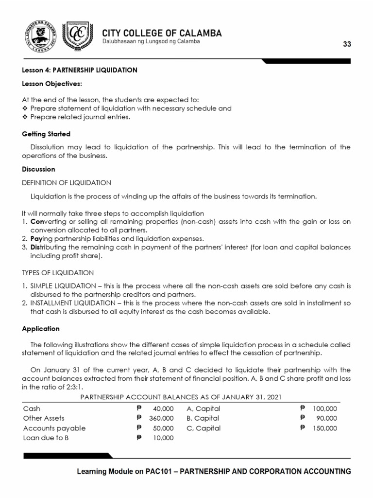 Pac Lesson 4 Partnership Liquidation | PDF