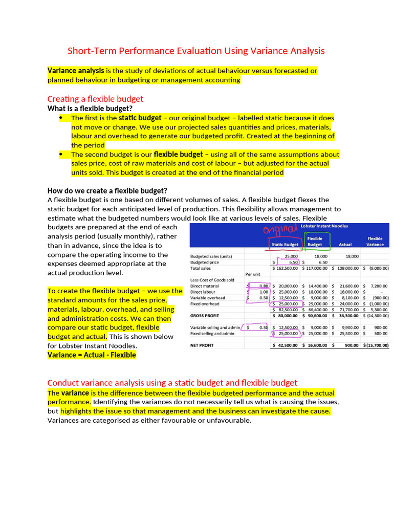 Short-Term Performance Evaluation Using Variance Analysis | PDF