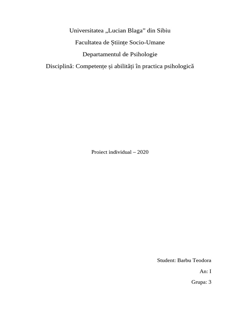 Proiect Individual 2020 | PDF
