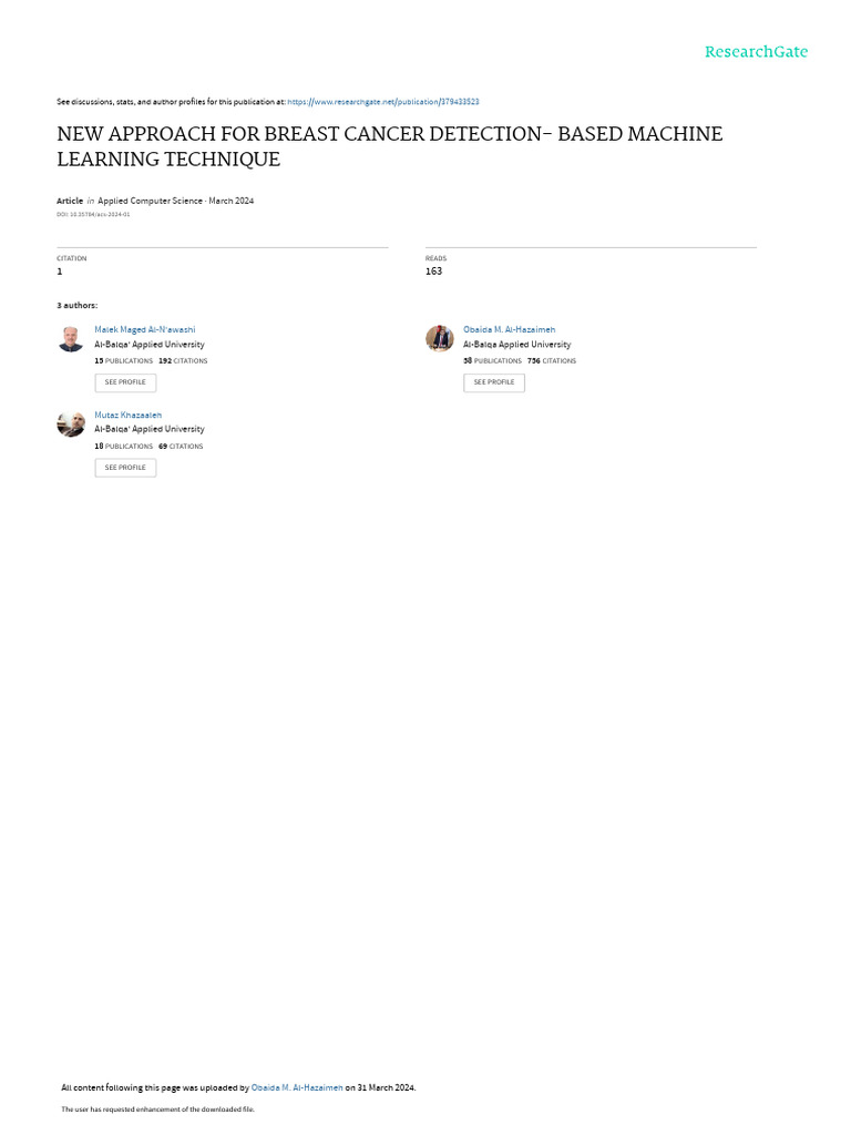 Breast Cancer Detection-Published | PDF