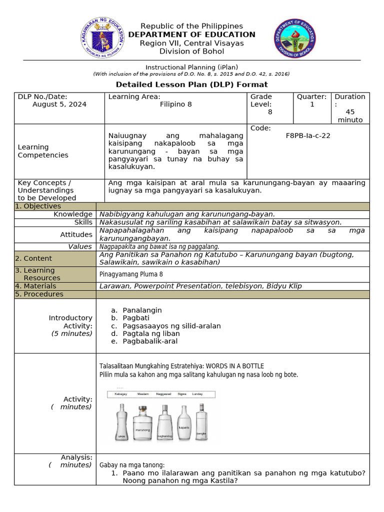 Department of Education: Republic of The Philippines Region VII, Central Visayas Division of ...