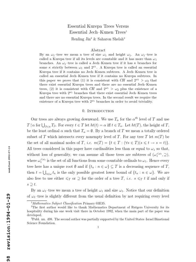 Renling Jin and Saharon Shelah - Essential Kurepa Trees Versus ...