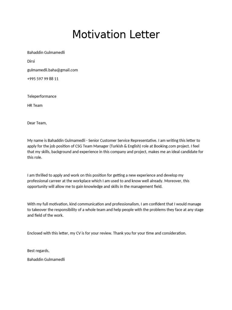 Motivation Letter | PDF | Career & Growth